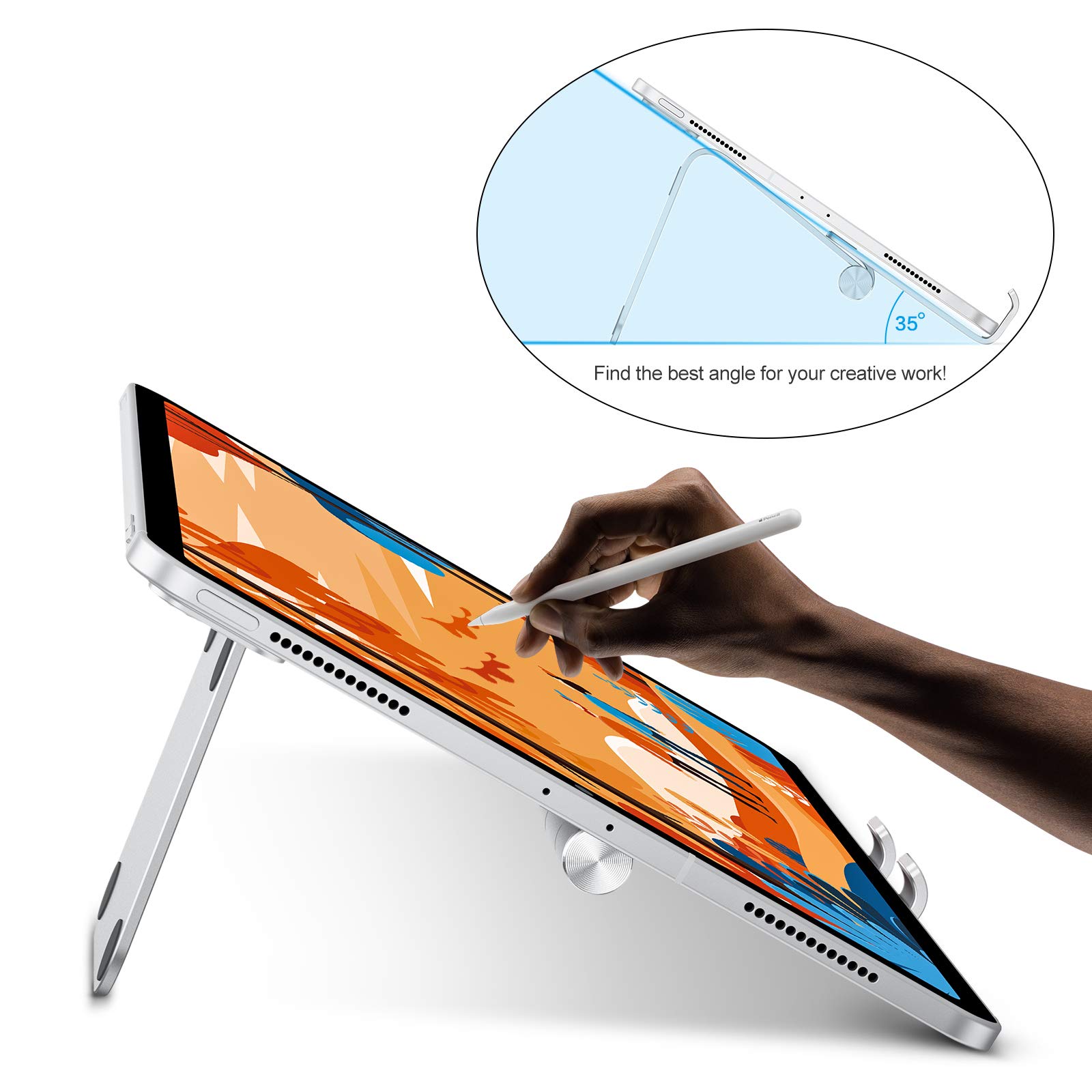 OMOTON C3 Cell Phone Stand for Desk, Larger and Exceptionally Stable, Adjustable Phone Cradle Holder with Bigger Body & Longer Arm, Compatible with iPhone 14, Tablets (7-10") and More, Silver
