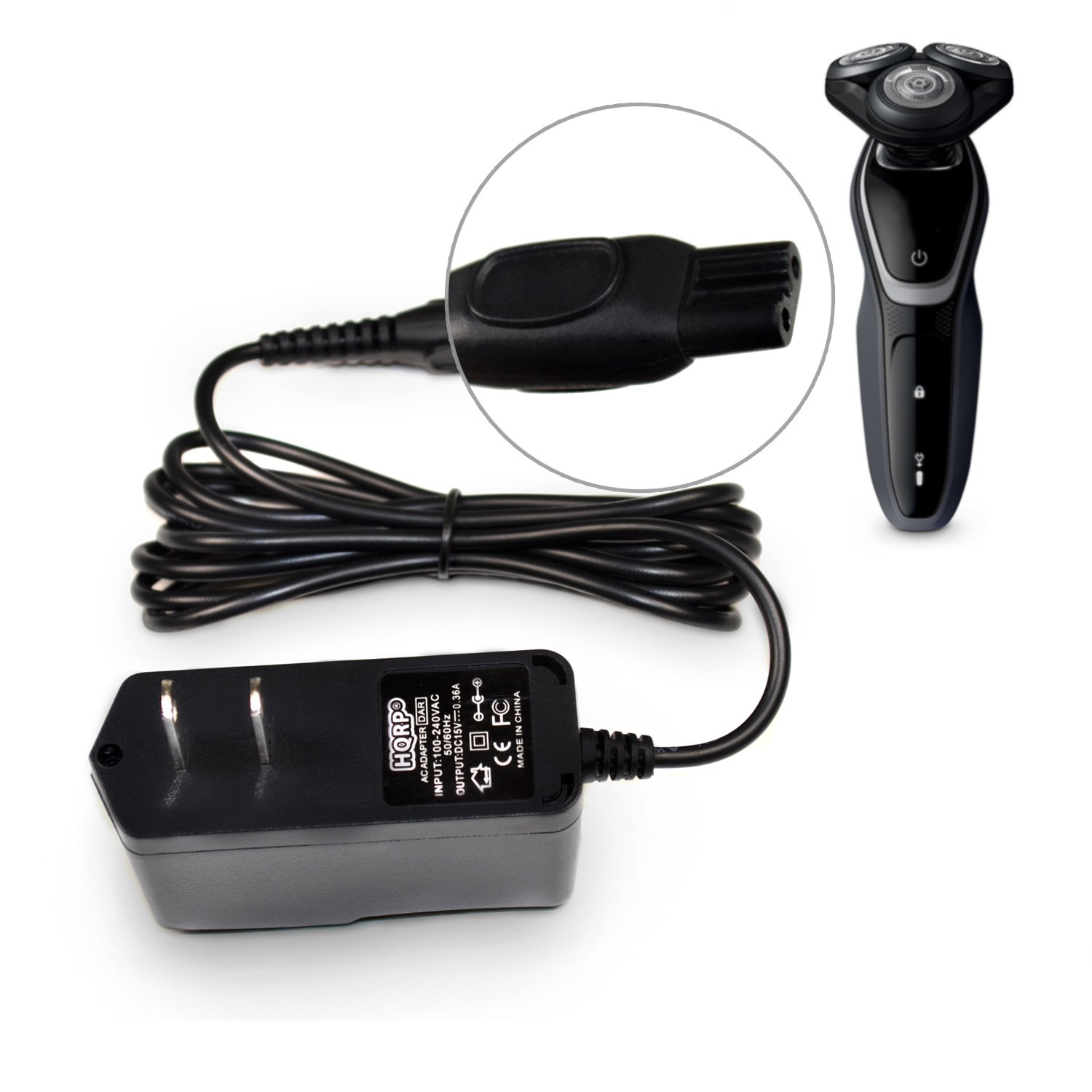 HQRP AC Adapter Power Cord Charger Works with Philips Norelco HQ8505 HQ-8505 272217190075 S3310 CRP136 BT9285 Replacement Plus Cleaning Brush