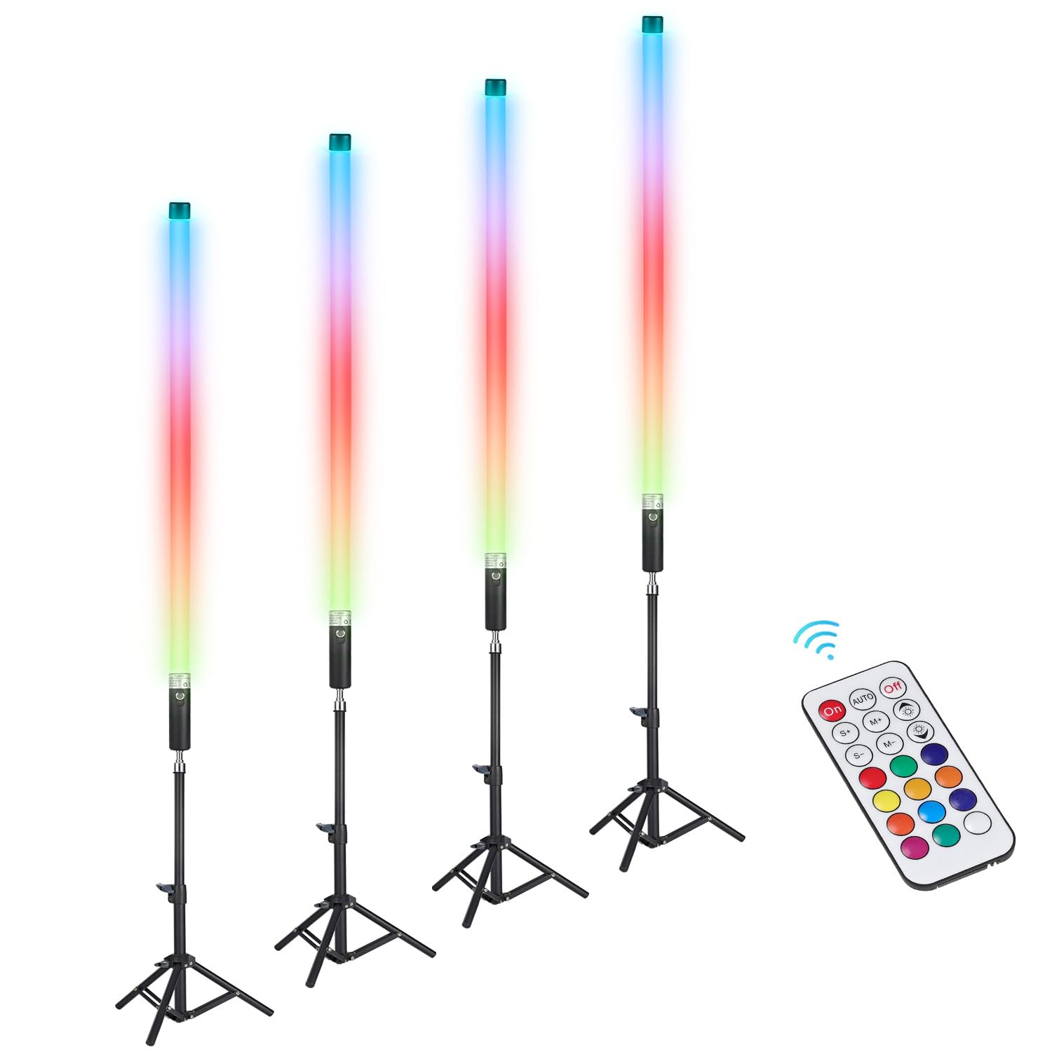 YUNKE 4 Pack RGB Magic Color LED Mood Lighting with Stands for Stage and Bedroom, Battery Powered and Remote Control Camera Lights for Photography, Dance Club, Game and Fashion Show
