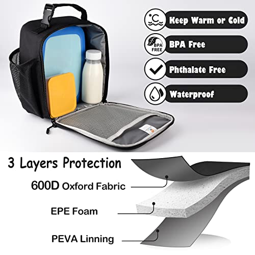 CaCTOUR Lunch Box Kids,Premium Insulated Lunch Bag for Girls Boys,Soft Bag Mini Cooler Back to School Thermal Reusable Lunch Bag for Work School Picnic (Black)