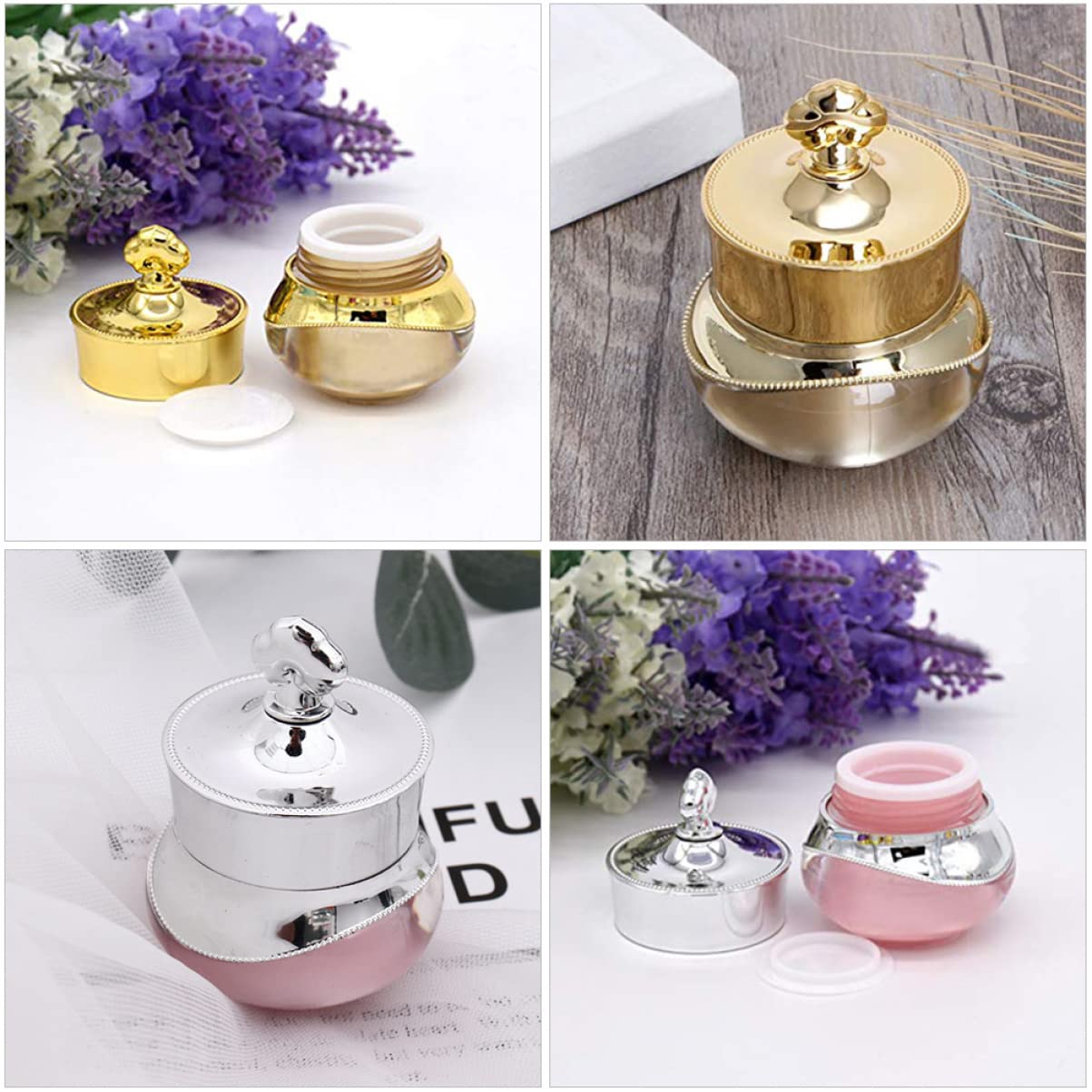 9pcs G Refillable Container and Empty Round Toiletries Containers Practical Cosmetic Creams Metal Makeup Lotion Oils Body for Travel Bottle Jar Crystal Ointments Pot Hand Up