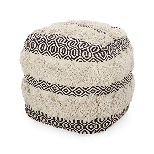 Christopher Knight Home Ella Hand-Woven Fabric Cube Pouf, Natural, Brown