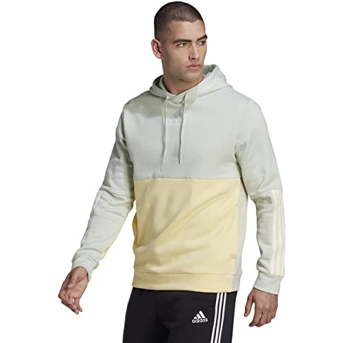 adidas Men's Essentials Colorblock Hoodie, Linen Green/Alumina/Almost Yellow, Medium