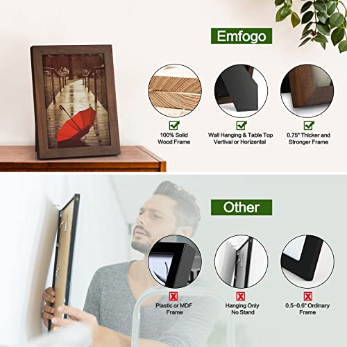 Emfogo 5x7 Picture Frame, Pack of 2 Rustic Picture Frames 5x7 with Real Glass, Solid Wood 5x7 Photo Frame for Table Top Display or Wall Mounted (Vintage Walnut)