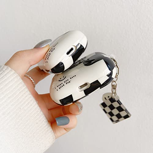 BONICI Protective Case for AirPods 1/2, Creative Elegant Art White Black Grid Plaid Smiling Face Soft Silicone TPU Rubber Lightweight Ultra Thin Cover Earbud Earphone Wireless Charging Case +Keychain
