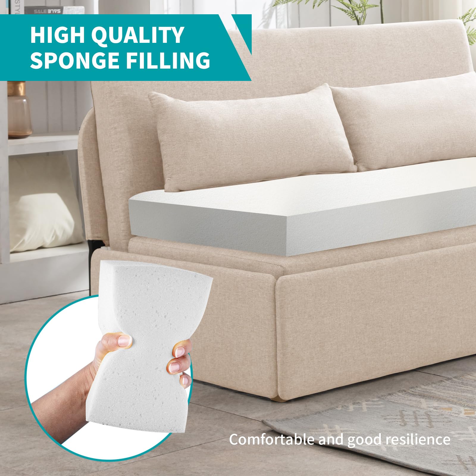 BALUS Queen Sofa Bed Couch Convertible Sleeper, Folding Sofabed Guest Bed with 2 Pillows, Tri-fold Mattress-Sofas for Living Room/Apartment/Loft - Dark Grey