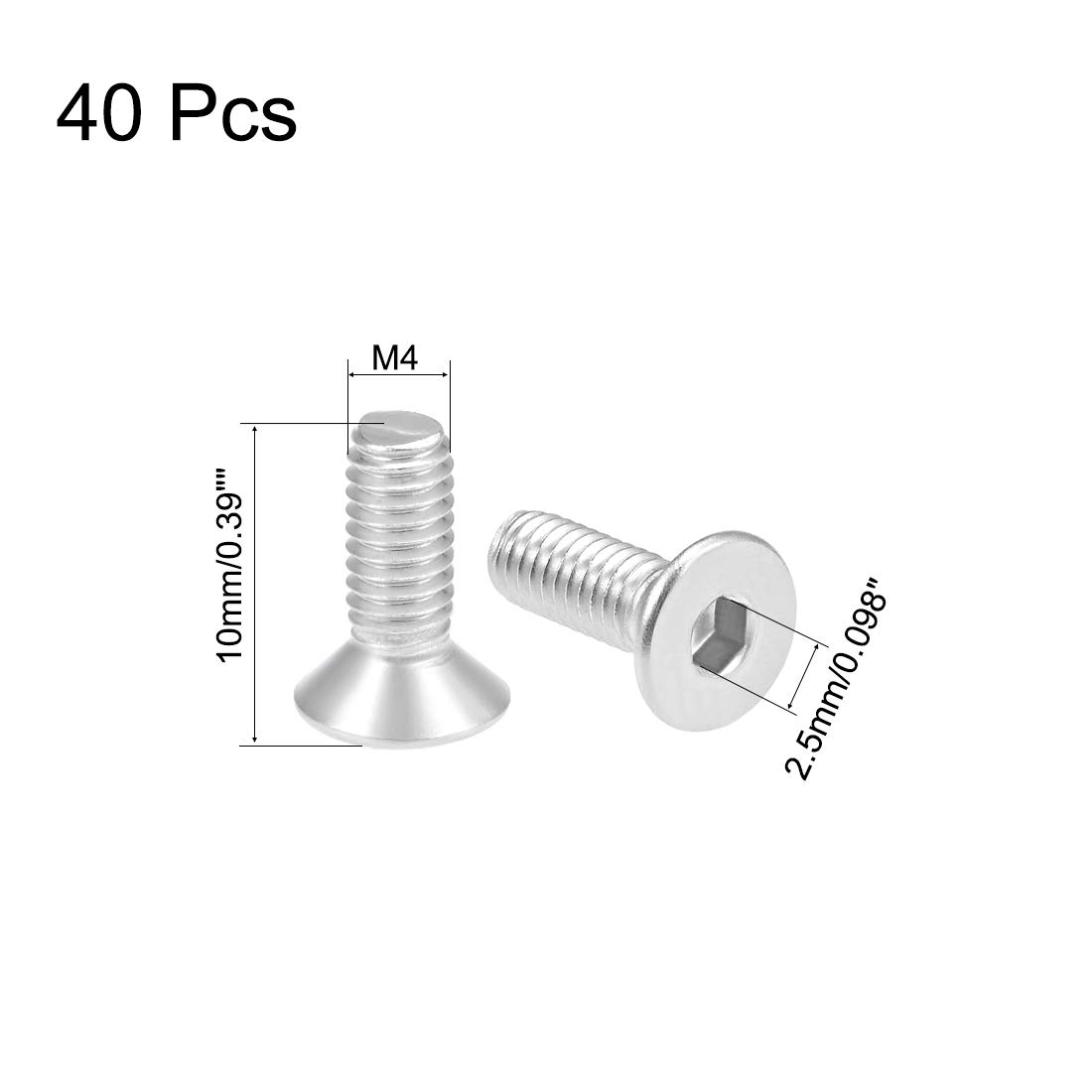 uxcell M4x10mm Flat Head Machine Screws Inner Hex Screw 304 Stainless Steel Fasteners Bolts 40Pcs