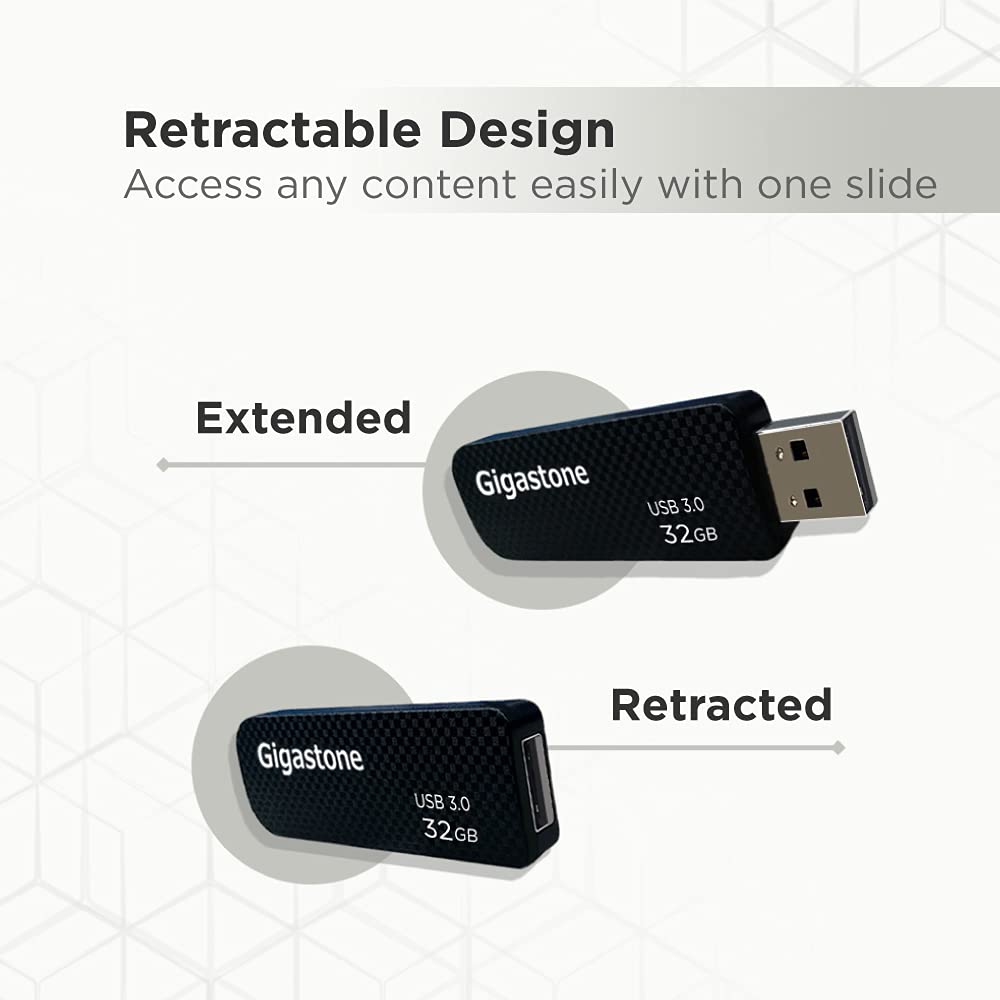 Gigastone Z30 32GB USB3.0 Flash Drive, Capless Retractable Design Pen Drive, Carbon Fiber Style, Reliable Performance & Durable