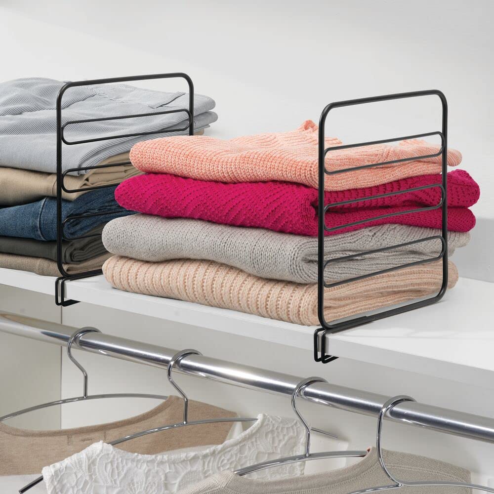 mDesign Versatile Metal Wire Closet Shelf Divider and Separator for Storage and Organization in Bedroom, Bathroom, Kitchen and Office Shelves - Easy Install - 4 Pack - Black