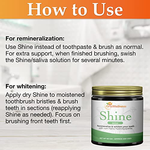 OraWellness Shine Remineralizing Tooth Powder with Hydroxyapatite, Natural Teeth Whitening Powder, Tooth Stain Remover and Polisher, Fresh Mint