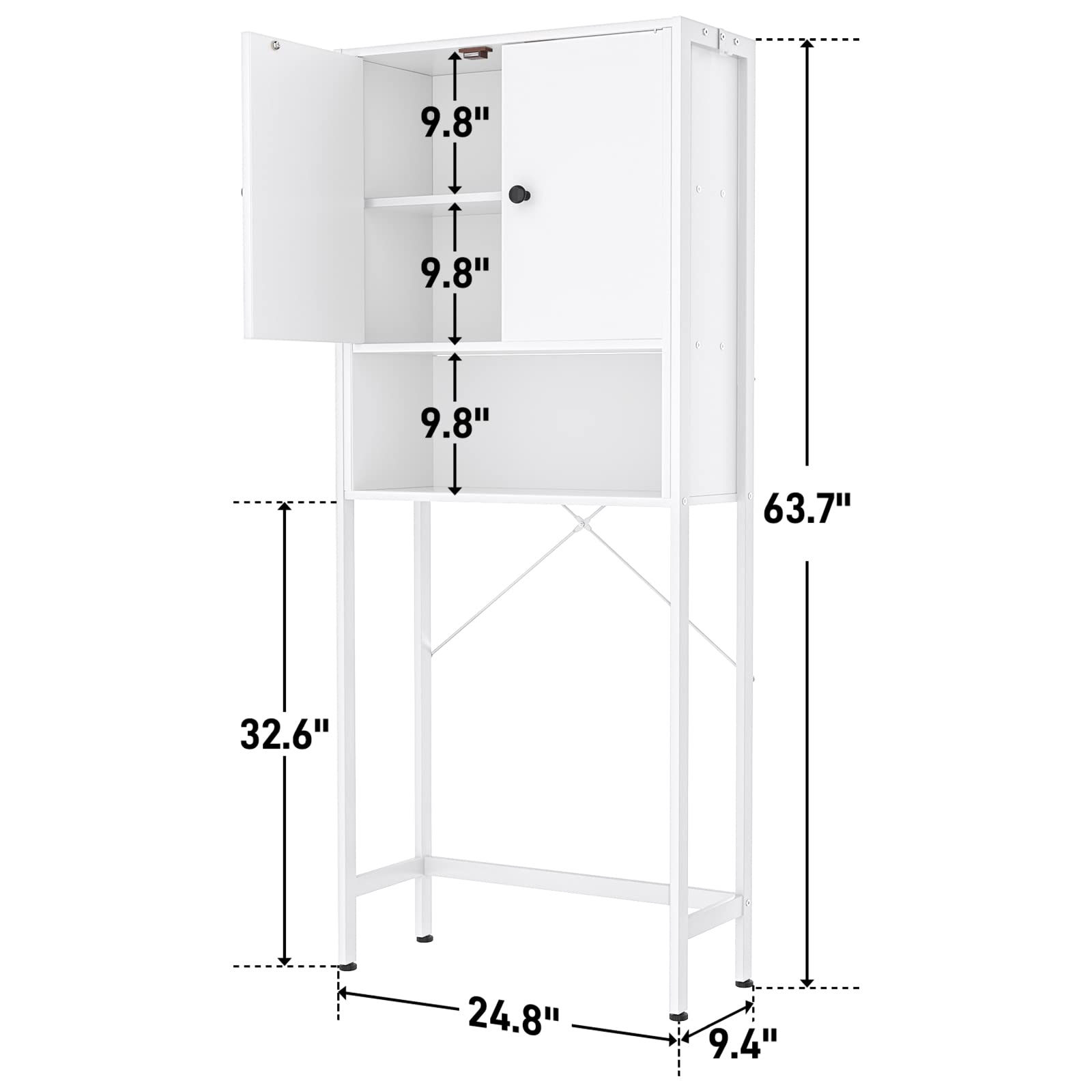 Ecoprsio Over-The-Toilet Storage Cabinet Rack, Bathroom Organizer Shelf Over Toilet, Freestanding Space Saver Toilet Stands with 2 Hooks, White