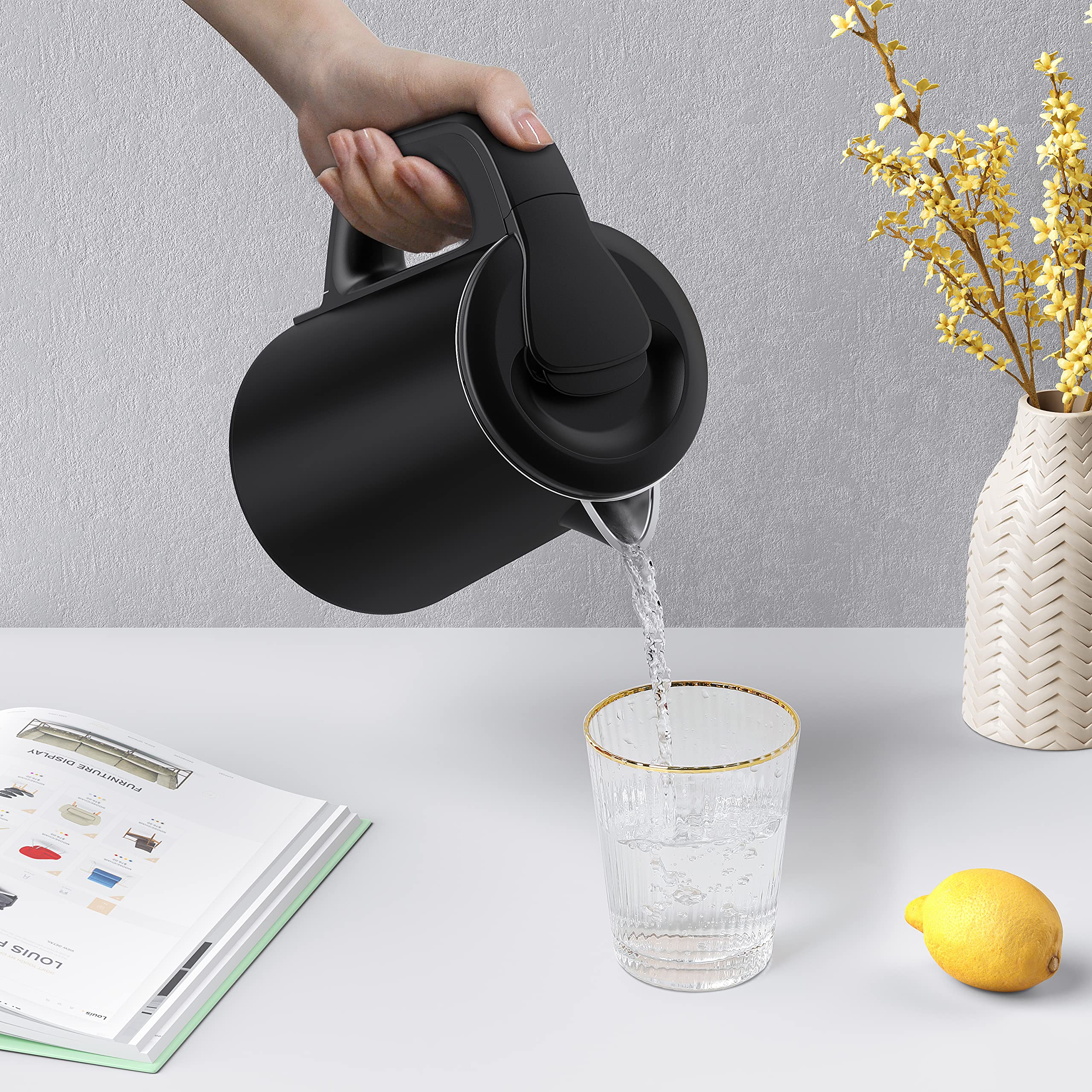 Apwche Small Electric Kettle, Portable Kettle with 304 Stainless Steel Travel Kettle 27oz/0.8L Electric Tea Kettle for Business Trip, Small Electric Kettle with Auto Shut-Off (black)