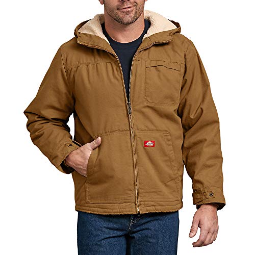 Dickies Men's Sanded Duck Sherpa Lined Hooded Jacket, Brown, X-Large
