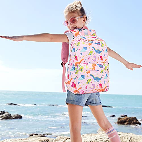 CAMTOP Kids Backpack for Girls School Bookbag with Lunch Box Set for Preschool Kindergarten Elementary (Colorful-Dinosaur)
