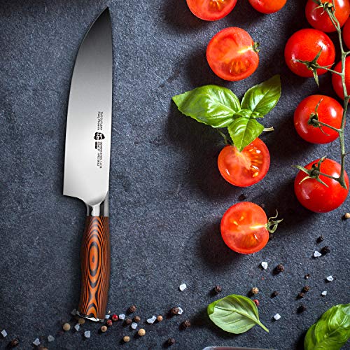 TUO Chef Knife Kitchen Knives Chefs Knife, High Carbon German Stainless Steel Cutlery Rust Resistant, Pakkawood Handle Luxurious Gift Box 8 inch Chopper Fiery Phoenix Series