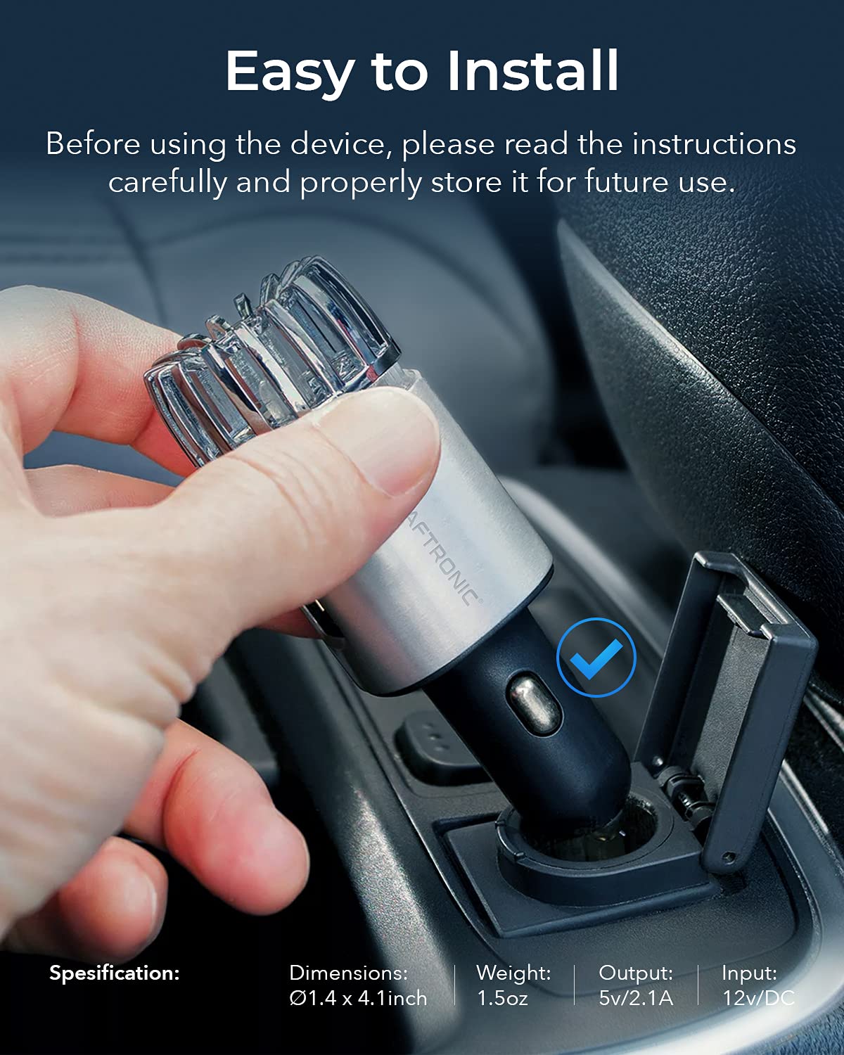 Craftronic 2.0 Ionic HEPA Car Air Purifier - (5.6 million of Negative Ions) Remove Cigarette Smoke & Allergens, Bacteria, Pollutants, Gases (VOCs) + Anti-Microbial Deodorizer Freshener (Silver)