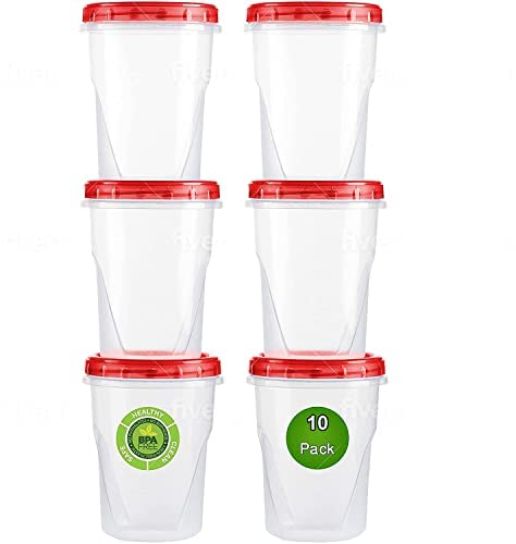 AQUA BLUE Soup Freezer Storage Containers with Twist Top Lids [32 Oz 10 Pack] Reusable Plastic Food Quart Storage Container with Screw On Lids, Leakproof, Stackable, Microwave Safe BPA Free