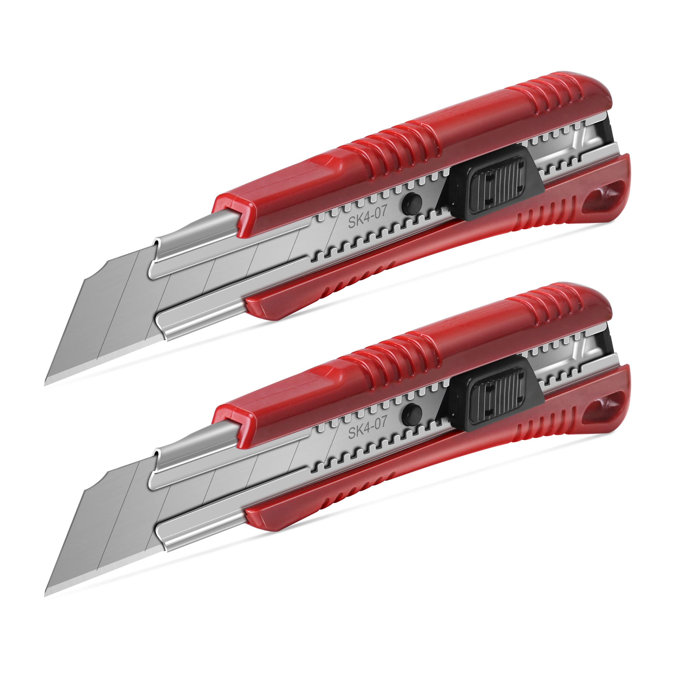 HAUTMEC 2PCS 25mm Extra Heavy-Duty SK4 Utility Knife, 3pcs blade Snap-off Retractable Box Cutter, Auto-lock Mechanism, Blade Storage Design HT0080-2PC