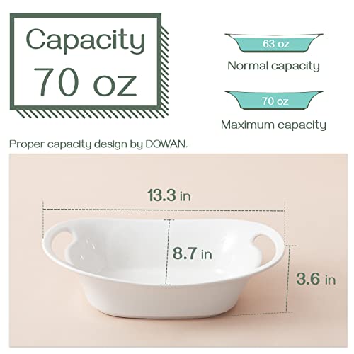 DOWAN Large Serving Bowls with Handles, 2 Quarts Porcelain Pasta Bowls for Parties, Fruit Salad Serving Bowls for Entertaining, Oval Serving Platter for Turkey, Set of 2, White