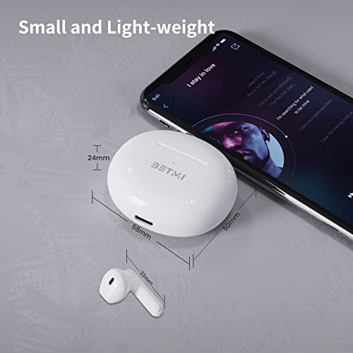 BETMI - True Wireless Earbuds - in-Ear Bluetooth5.3 Headphones - 40H Playtime, IPX5 Waterproof TWS with Dual Mic for Sport, Light-Weight Earphones for Android iOS/iPhone - White
