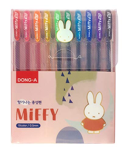 Dong-A Miffy Bunny Gel Ink Scented Rollerball Pens, 0.5mm, 10 Color Set