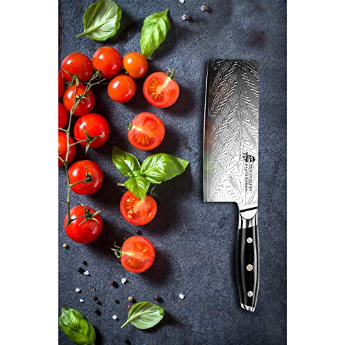 TUO Vegetable Meat Cleaver Knife - Chinese Chef's Knife 7-inch High Carbon Stainless Steel - Kitchen Knife with G10 Full Tang handle - Black Hawk-S Knives Including Gift Box