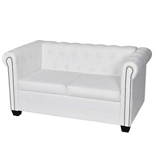 Canditree Luxury 2-Seater Sofa Artificial Leather White, Chesterfield Sofa for Living Room
