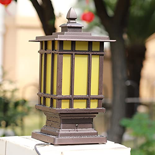 Enlylyog Outdoor Column Headlights Chinese Style Waterproof Outdoor Gate Villa Landscape Home Garden Courtyard Community Terrace Wall Lamp