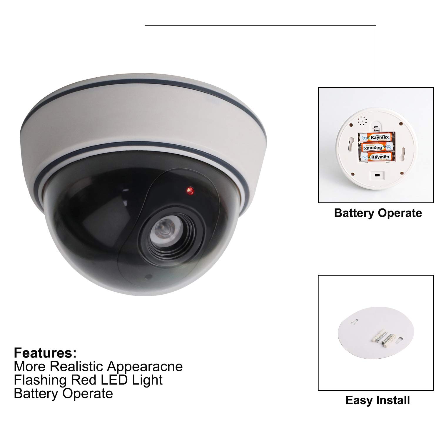 Lebote (4 Pack) Fake Dummy Security Camera CCTV Dome Camera with Flashing Red LED Light Dummy Surveillance Camera Outdoor Indoor Use for Home Security