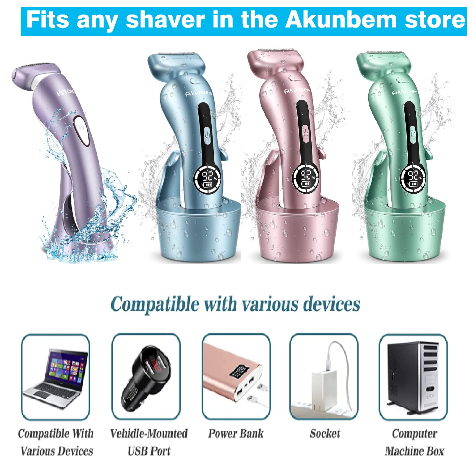 Akunbem Shaver Charger Compatible Body Rechargeable Ladies Shaver USB Cable Replacement 5V Power Cord Ladies shaver for Akunbem