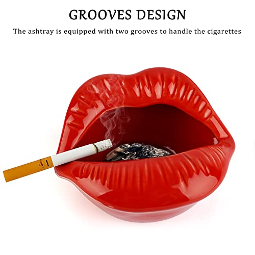 Loghot Creative Ceramic Cigarette Ashtrays with Lips Style Fashion Home Decorations (Light Red)