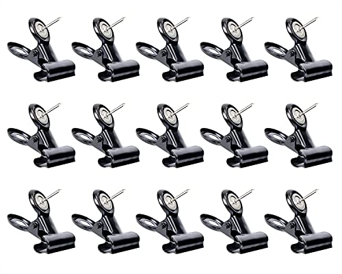 Tupalizy 15PCS Push Pins Clips Bulldog Thumbtack Clips for Bulletin Cock Board Wall Office School Home Cubicle Pictures Documents Notes Papers Calendars Photos Files Artworks Craft Projects (Black)