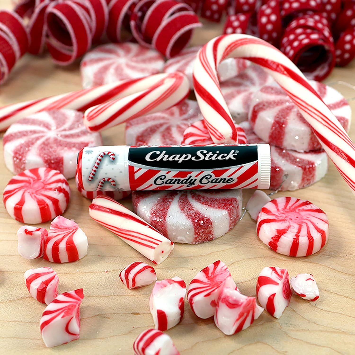 ChapStick Bulk Lip Balm, Candy Cane, 12-Pack β Fresh & Minty Lip Moisturizer, Stocking Stuffer, 0.15 Oz Ea