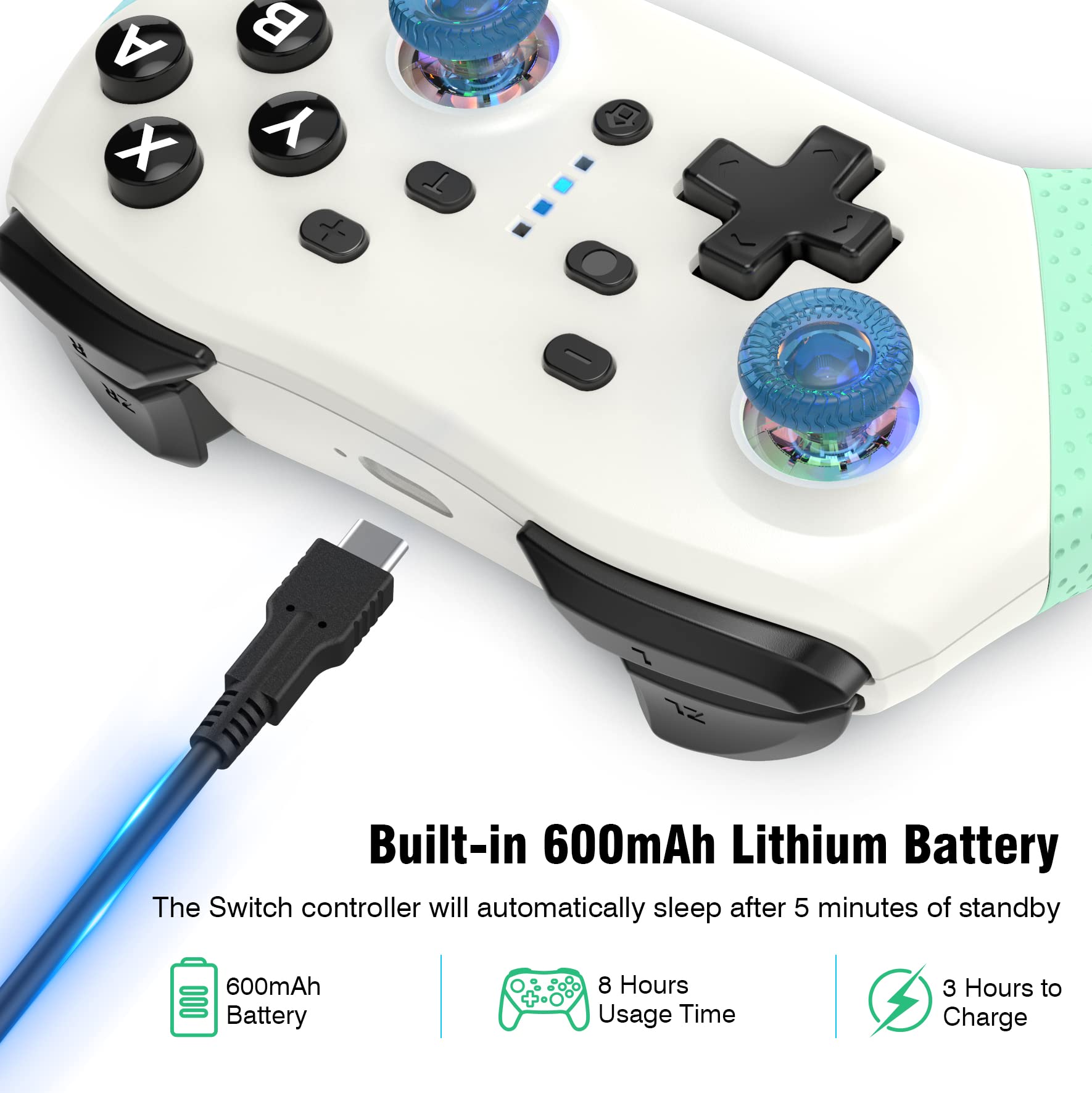 Akvwj Switch Pro Controller, UPgrade Switch Controllers Compatible with Nintendo Switch Console Non-Slip Soft Silicone Handled/Joystick with LED, Support Android 6.0/Windows 7/IOS 13
