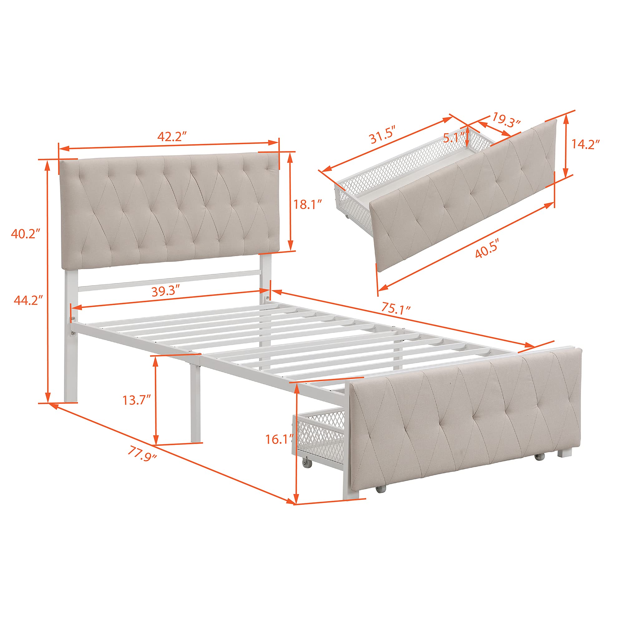 P PURLOVE Queen Size Upholstered Platform Bed with LED Lights,Upholstered Platform Bed Frame with Storage,Queen Size Platform Bed Frame with 4 Drawers