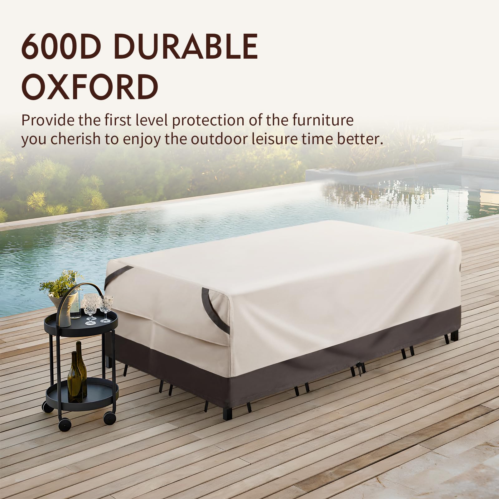 Bestalent Waterprooof Outdoor Furniture Covers for Table and Chairs, Patio Rectangular Table Cover Heavy Duty, Fits up to 98L x 78W x 32H inches (Beige/Grey)