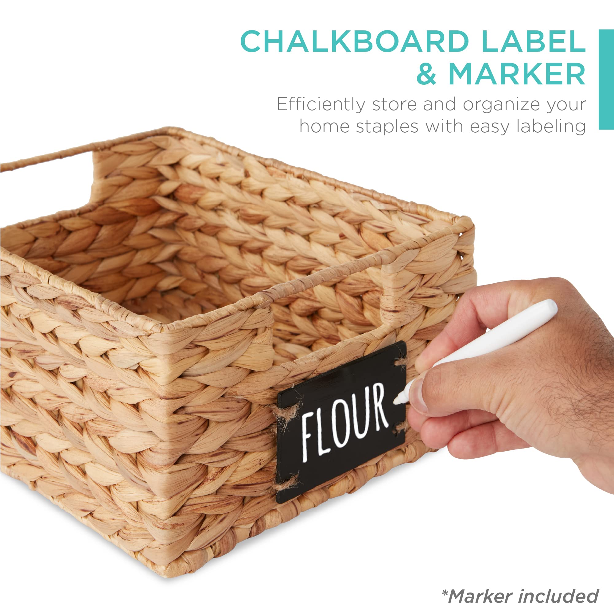 Best Choice Products Set of 4 9x12in Water Hyacinth Pantry Baskets, Woven Kitchen Organizers w/Chalkboard Label, Chalk Marker - Natural