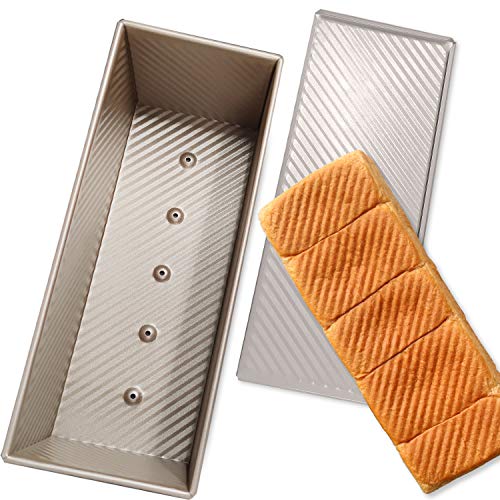 CHEFMADE Loaf Pan with Lid,Commercial Pullman Bread Pan 2.2Lb Dough Capacity,Non-Stick Bakeware Carbon Steel Bread Toast Mold with Cover for Baking Bread (Champagne Gold)