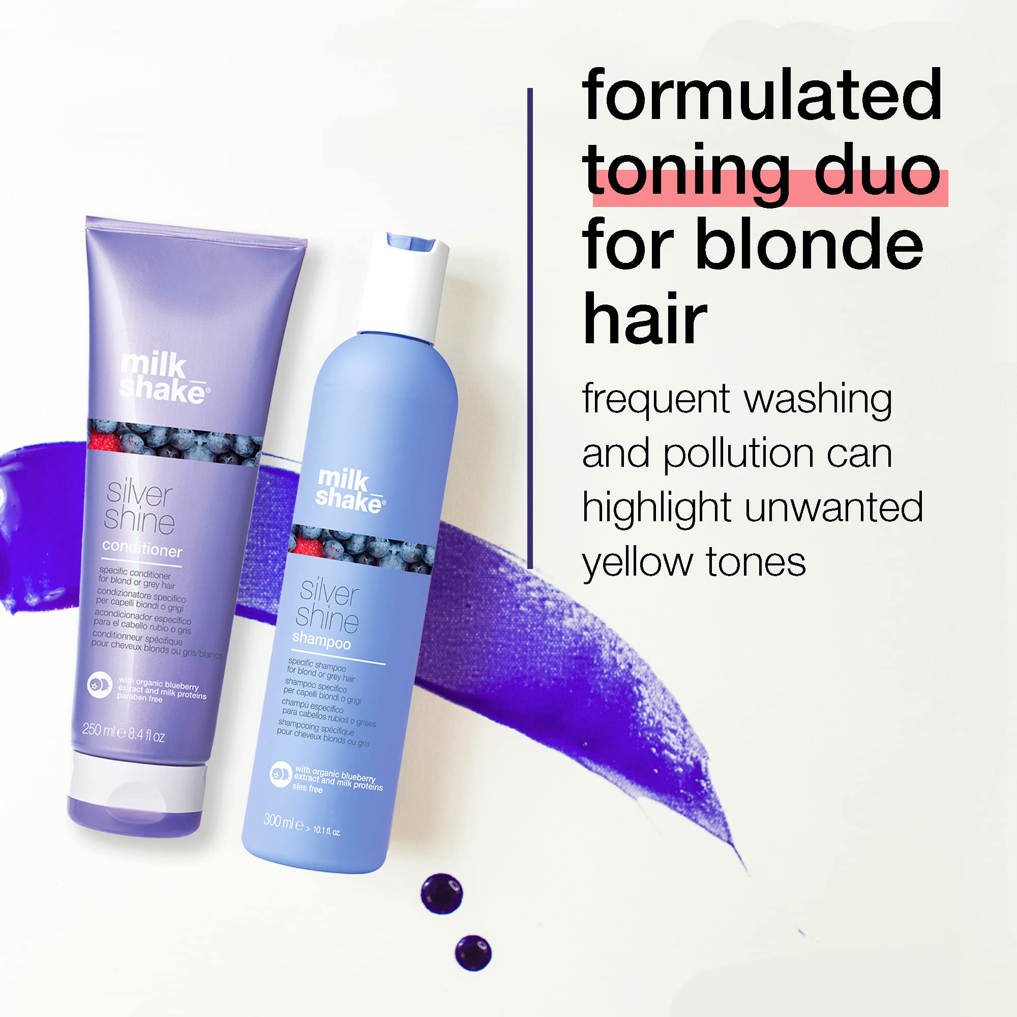 Milk_shake Silver Shine Purple Shampoo for Blonde Hair - Blonde Toner for Brassy Hair 100% SLES-Free, 3.3 Fl Oz