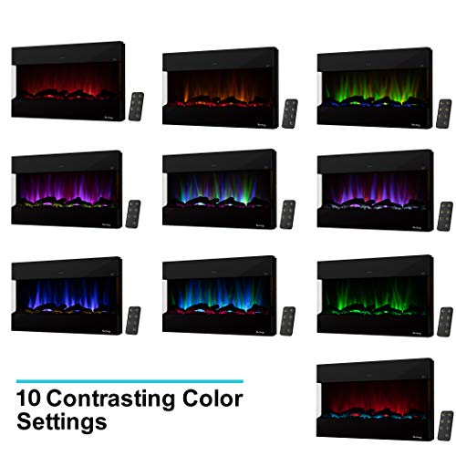 e-Flame USA Hampshire 36-inch Wall Mount/Wall Insert LED Electric Fireplace Heater with Timer - Realistic 3-D Logs and Fire Effect