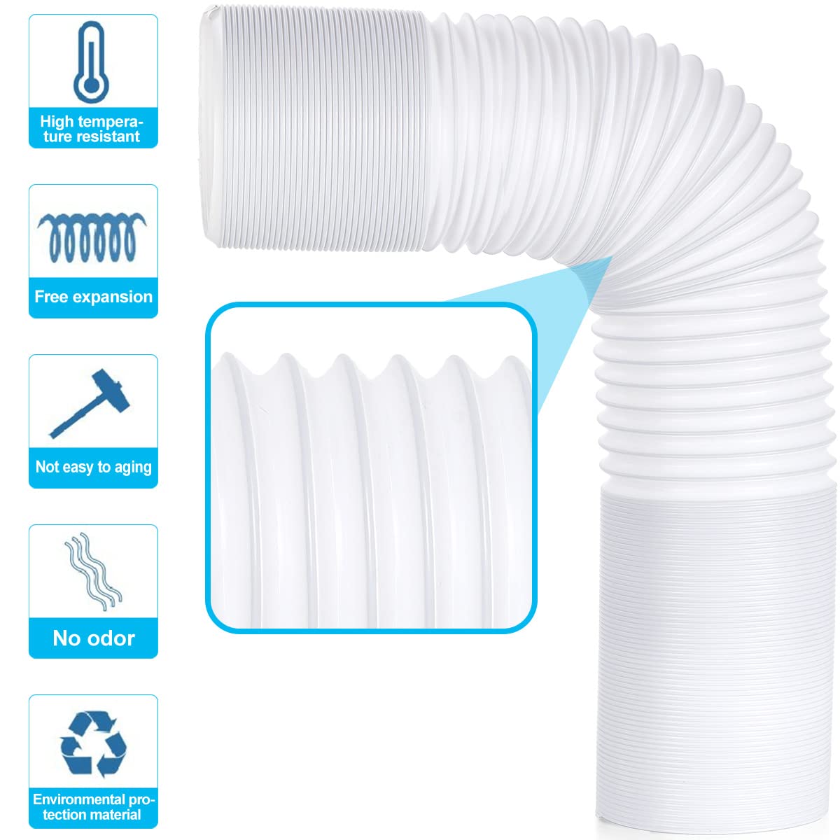 HVAC YELLOW HAT Portable Air Conditioner Exhaust Hose，Up to 80 Inch Length 5.9" Diameter, Anti-Clockwise Thread