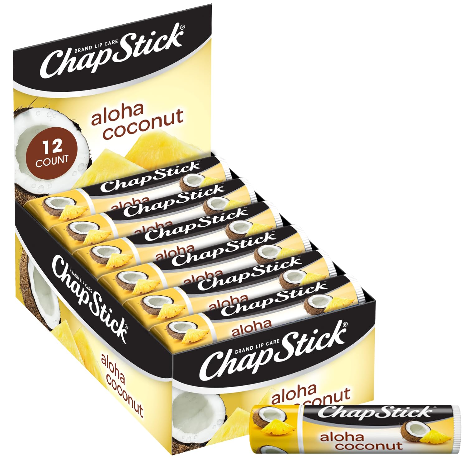 Chapstick Limited Edition Tropical Paradise Collection Aloha Coconut Flavored Skin Protectant Lip Balm Tube - Great for Moisturizing & Hydrating Chapped, Cracked, Dry Lips – 0.15oz Each, 12 Sticks