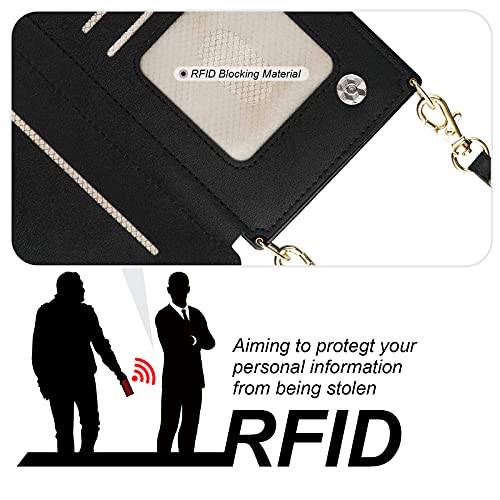 Bocasal Crossbody Wallet Case for iPhone 14 Pro Max with RFID Blocking Card Slot Holder, Magnetic Flip Folio Purse Case, PU Leather Zipper Handbag with Detachable Lanyard Strap 6.7 Inch 5G (Black)
