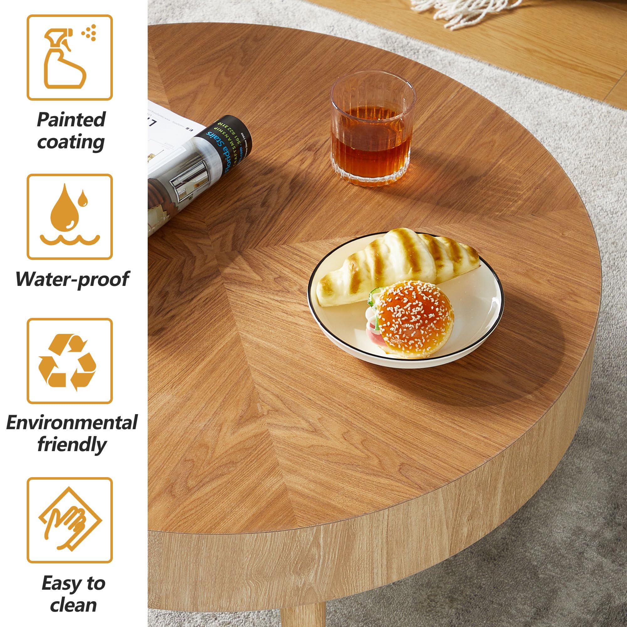 AVZEAR Nesting Round Coffee Table Set of 2, Farmhouse Modern Coffee Table, Natural Wood Nesting Tables Boho Side Table End Table Set for Living Room Bedroom, Cafe, Office, Wood Color