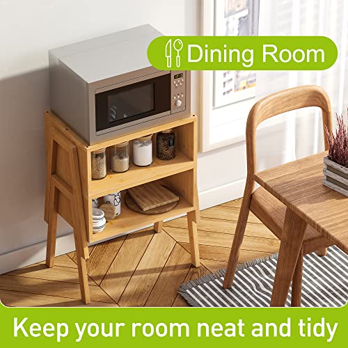 End Table Set of 2 Bamboo Stackable Bedside Table Living Room Nightstand 2-Tier Storage Shelf Wood Sofa Table for Small Space Bed Room Living Room