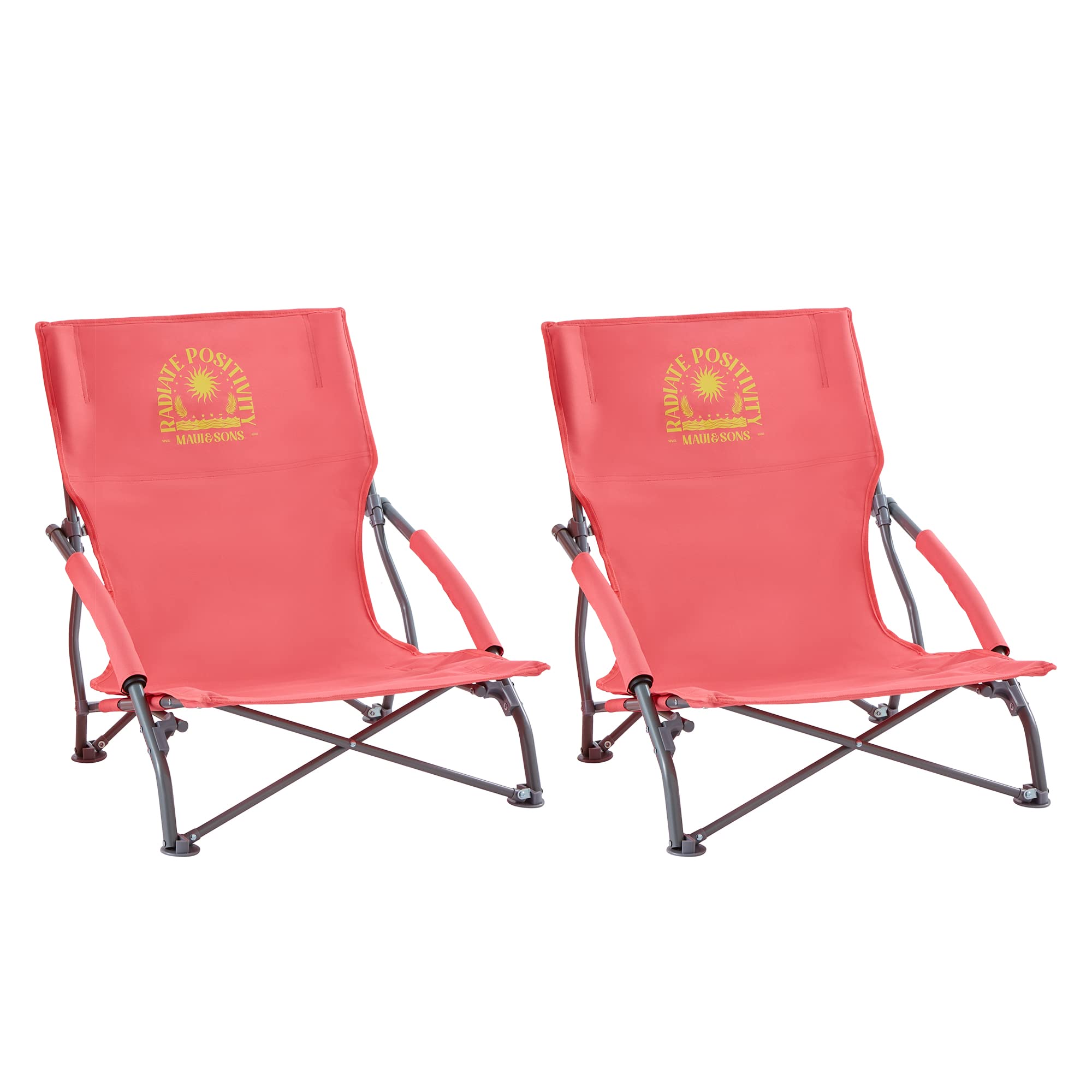 PRODUCTWORKS Maui and Sons Comfort Sling Back Bag Beach Camping Picnic Chair, 2-Pack (Coral)