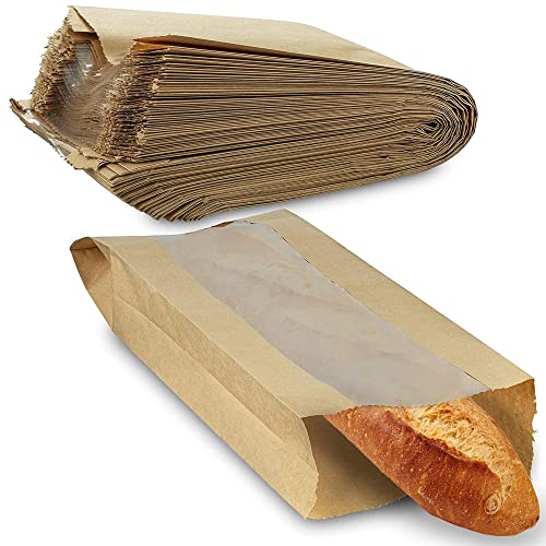 MT Products Paper Bread Bags - Kraft Brown Bakery Bags with Window - 6.5" x 2" x 18" Breathable Bread bags for Homemade Bread Gift Giving (Pack of 50) - Made in the USA
