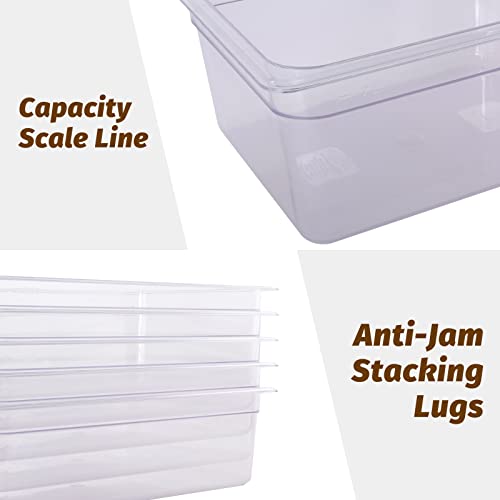 EASYROSE 6-Pack Food Pan Half Size Clear Polycarbonate Food Pans 6" Deep Commercial Hotel Pans for Party, Restaurant, Hotel