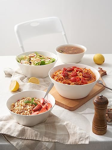DOWAN 32 OZ Large Soup Bowls Set of 4 - White Ceramic Bowls for Ramen, Cereal, Pasta, Salad, Fruit - Dishwasher & Microwave Safe