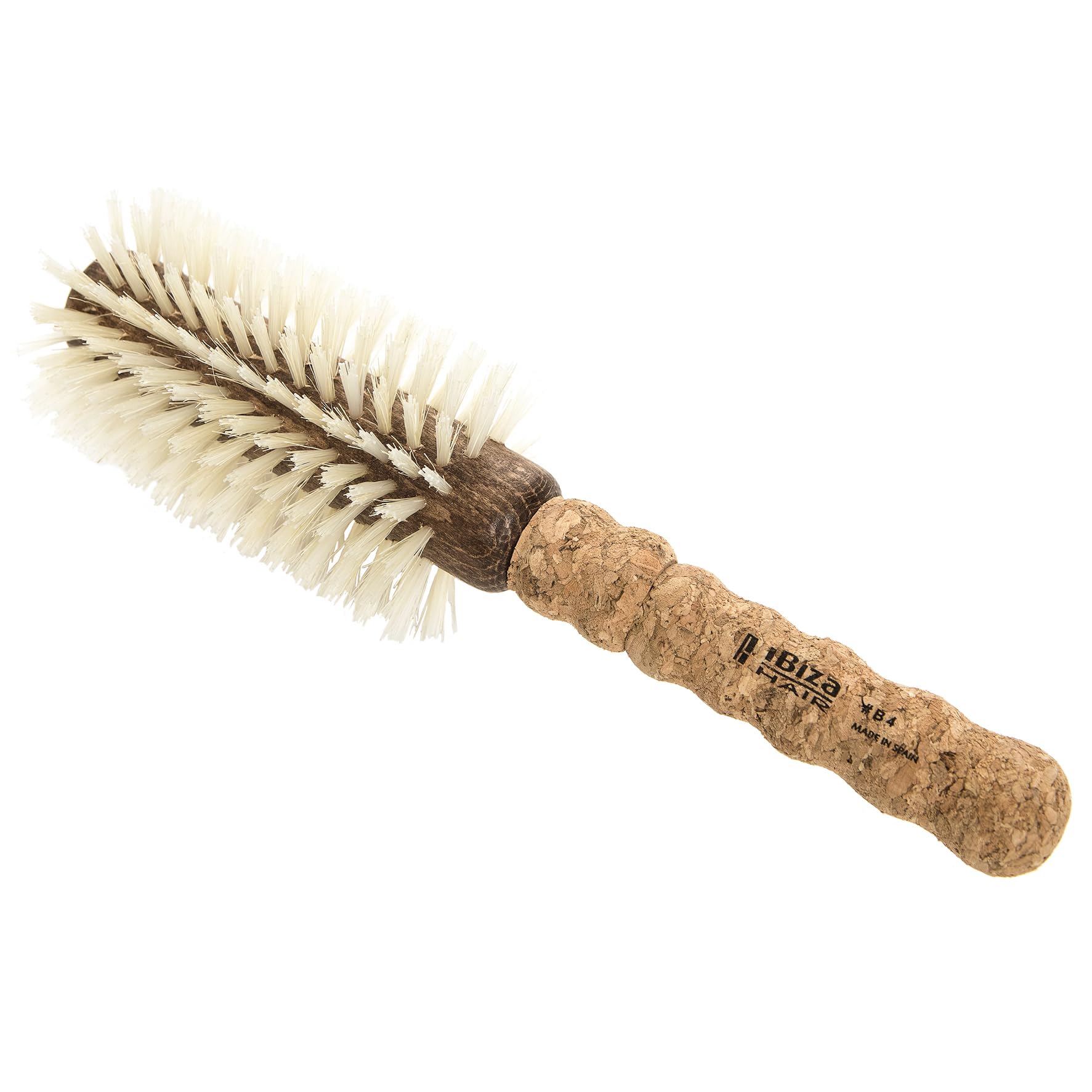 Ibiza Hair Boar Bristle Round Brush (B4-65mm) | Blonde Bristles & Cork Handle | Ideal for Color Treated Tresses | Crown Volume | Adds Shine & Texture for Medium to Long Styles